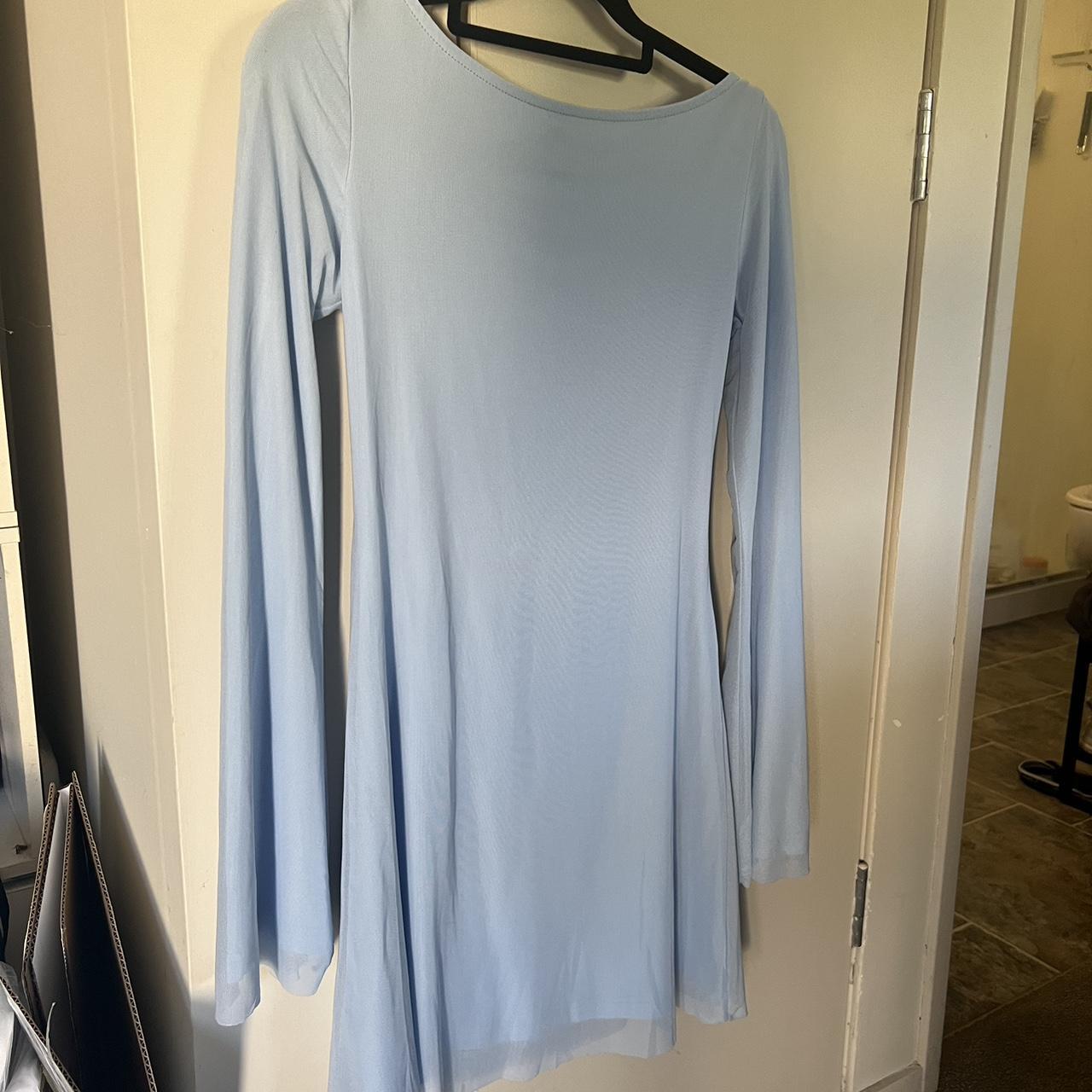 powder blue. wide long sleeve mini dress. brand new... - Depop