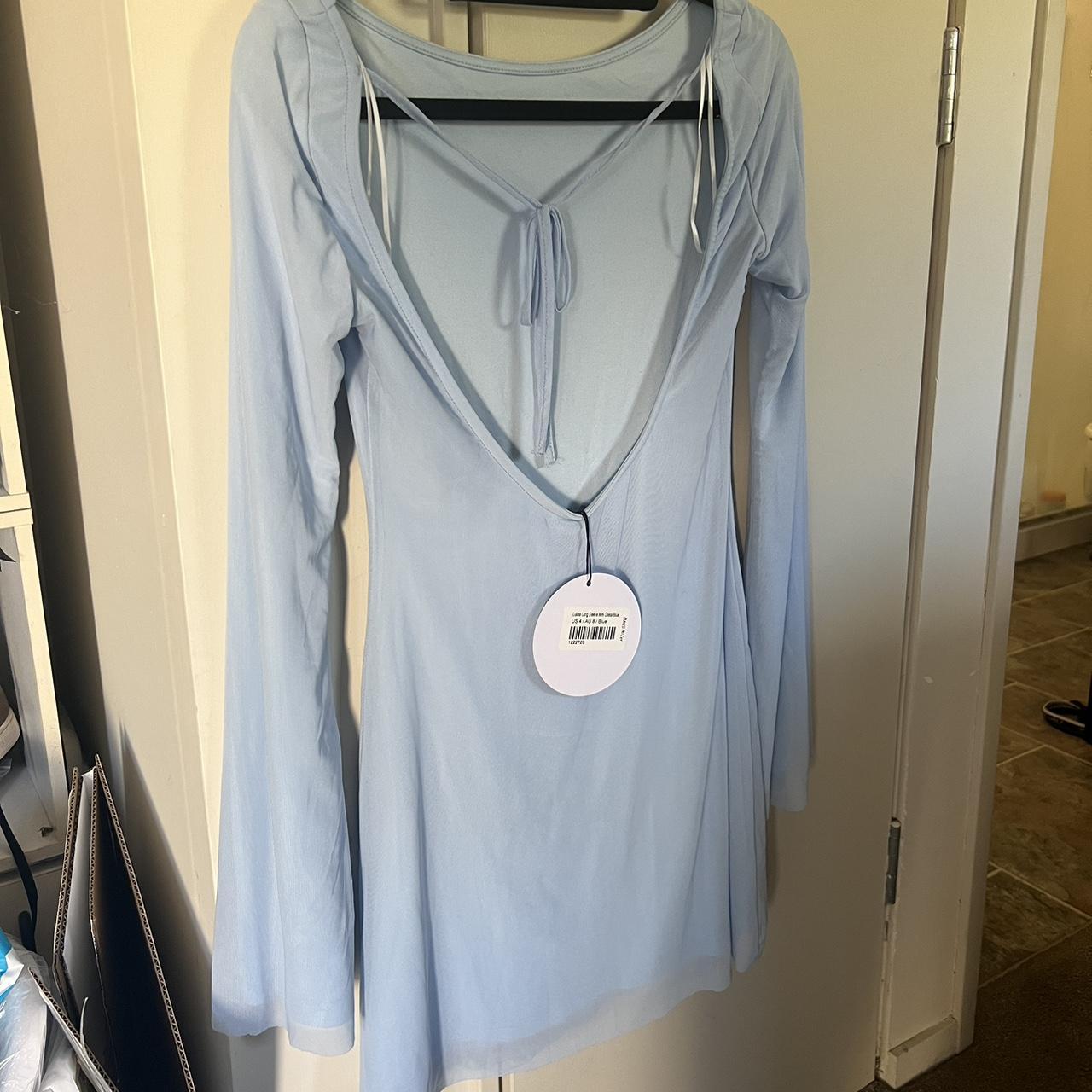 powder blue. wide long sleeve mini dress. brand new... - Depop