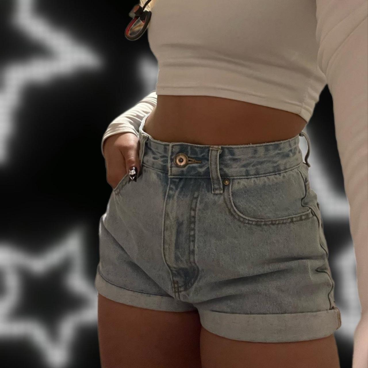 Blue Jean High waisted Shorts - in good condition... - Depop
