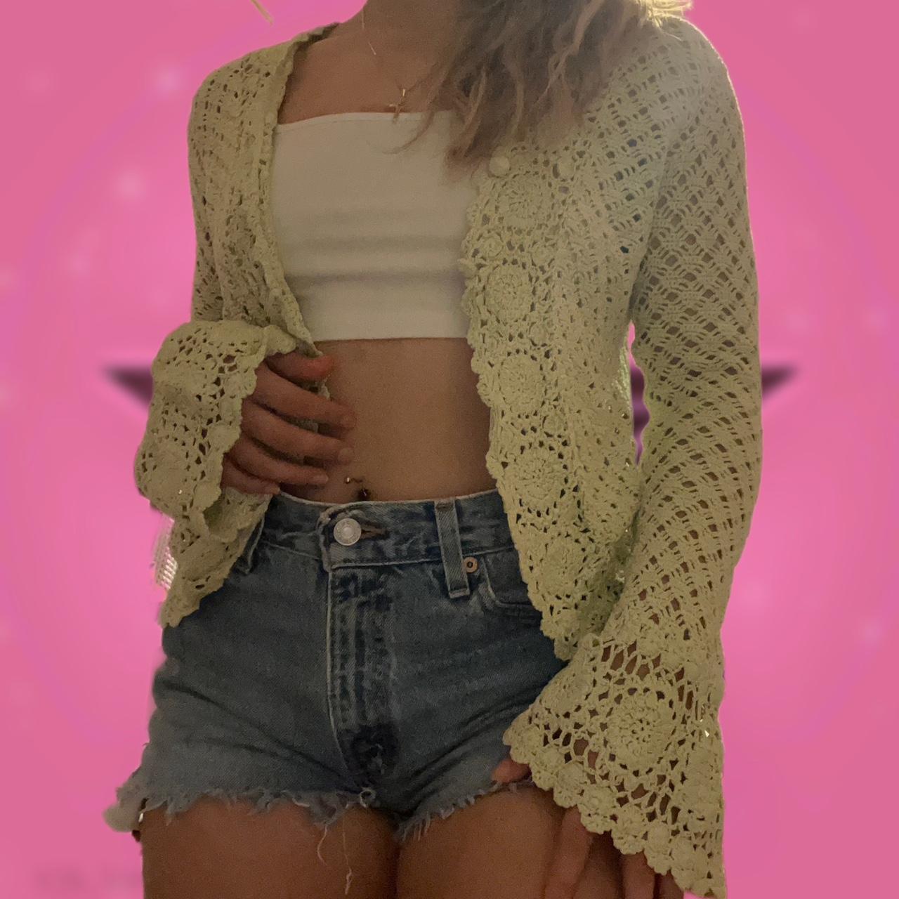 Light green knitted cardigan ⭐️flared sleeves ⭐️in... - Depop