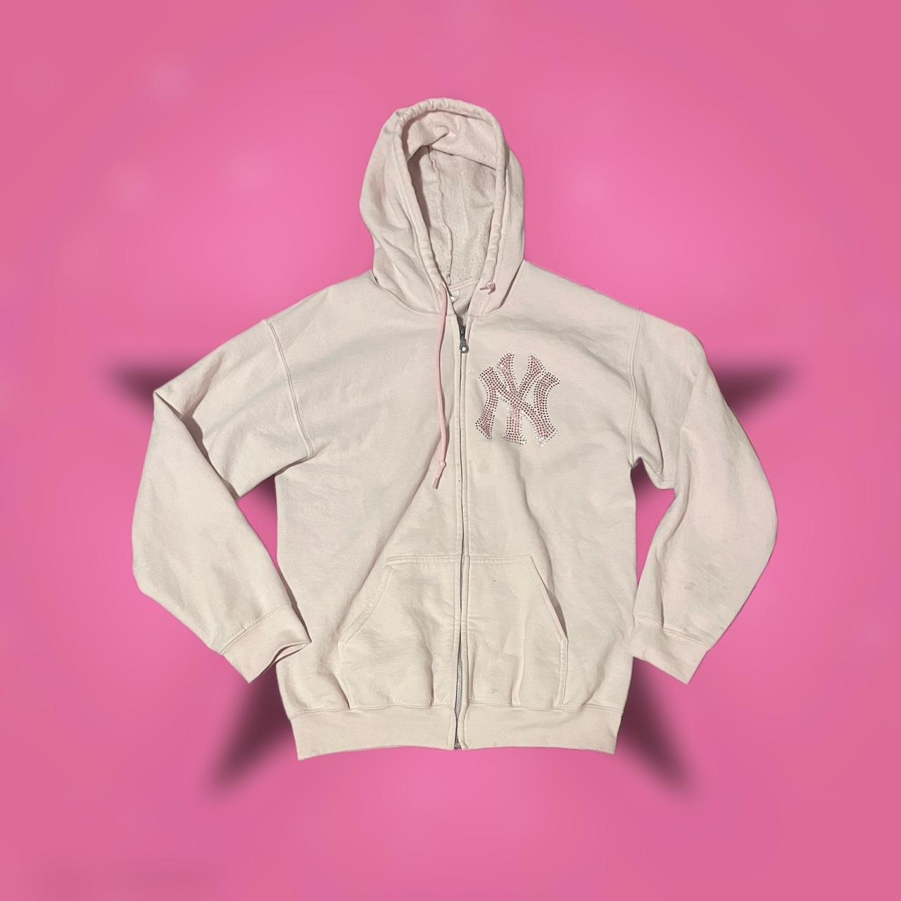 New York bedazzled pastel pink hoodie ⭐️refer to... - Depop