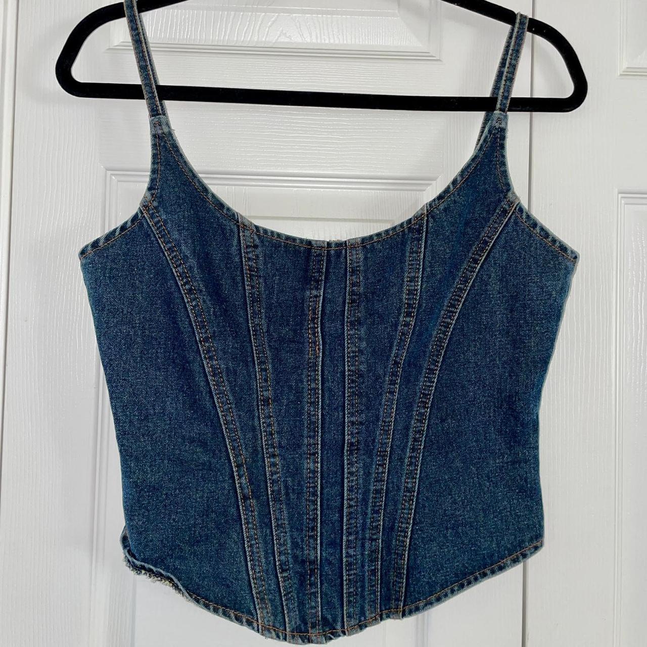 Blue denim corset top #corsettop - Depop
