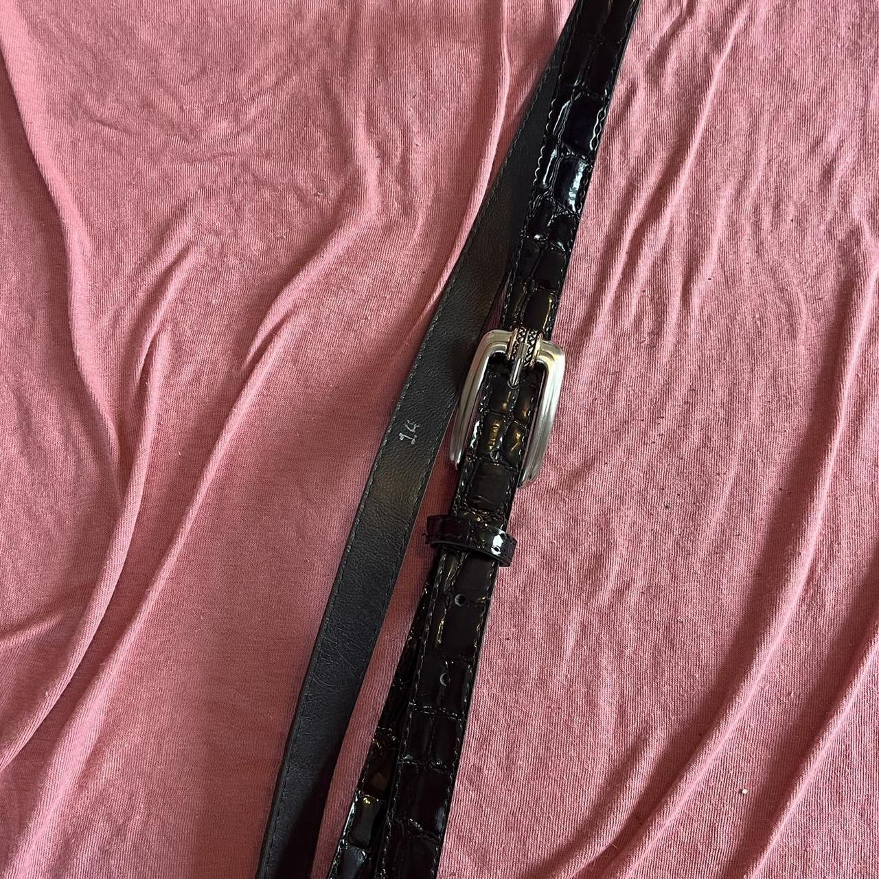 Vintage black shiny faux snake skin belt, adorned... - Depop