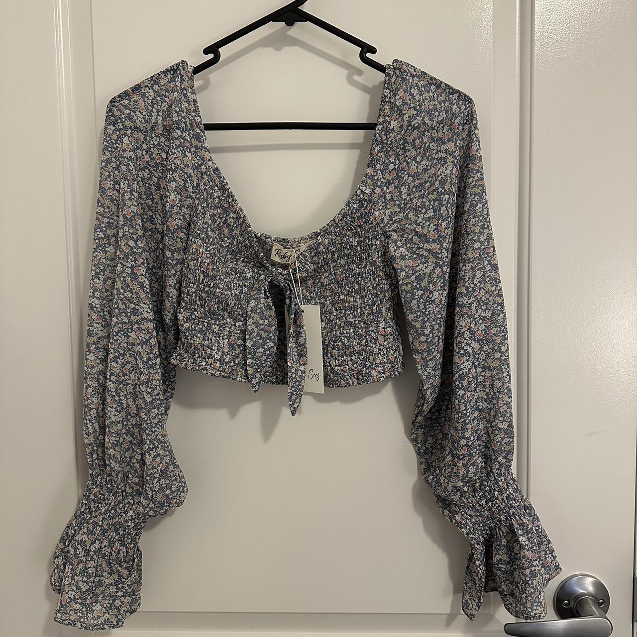 Ruby Sees cropped long sleeve top - ruched around... - Depop