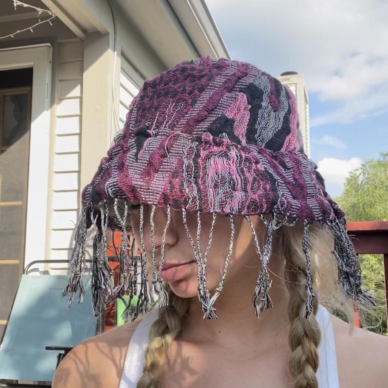 handmade upcycled pashmina bucket hat💜🩷🖤 - Depop