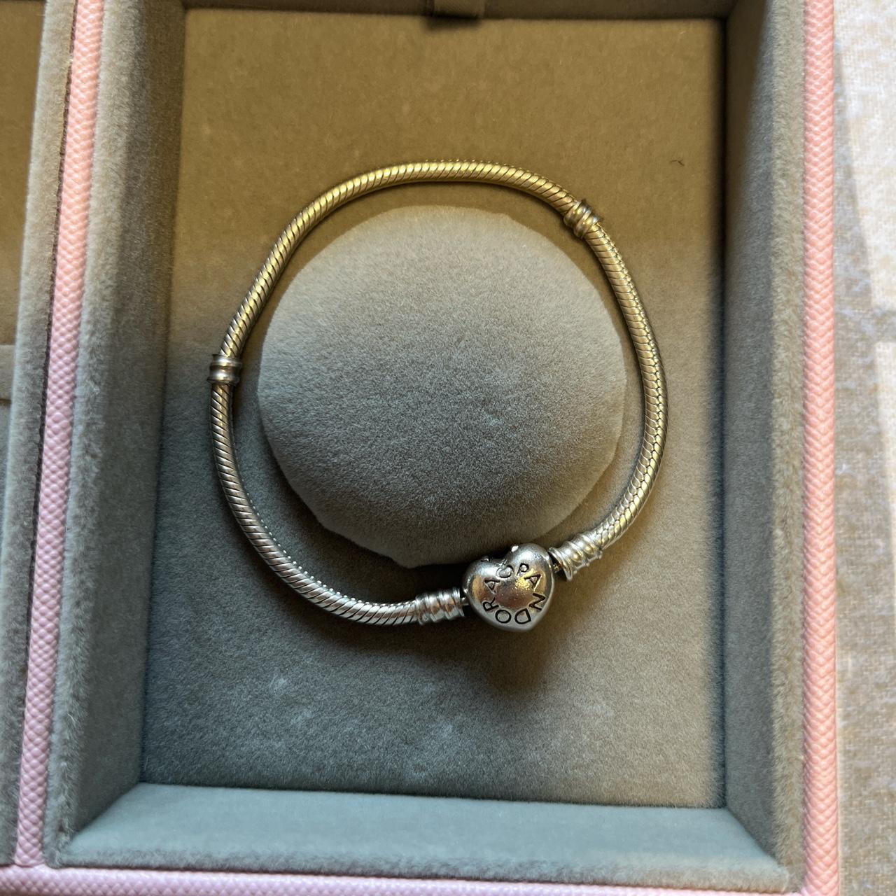 silver pandora moments heart clasp snake chain... - Depop