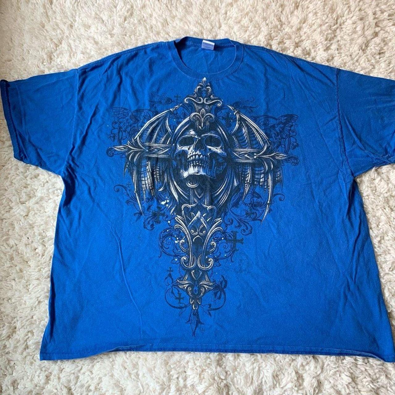 Y2K Affliction Style Goth Skull T Shirt in gently... - Depop