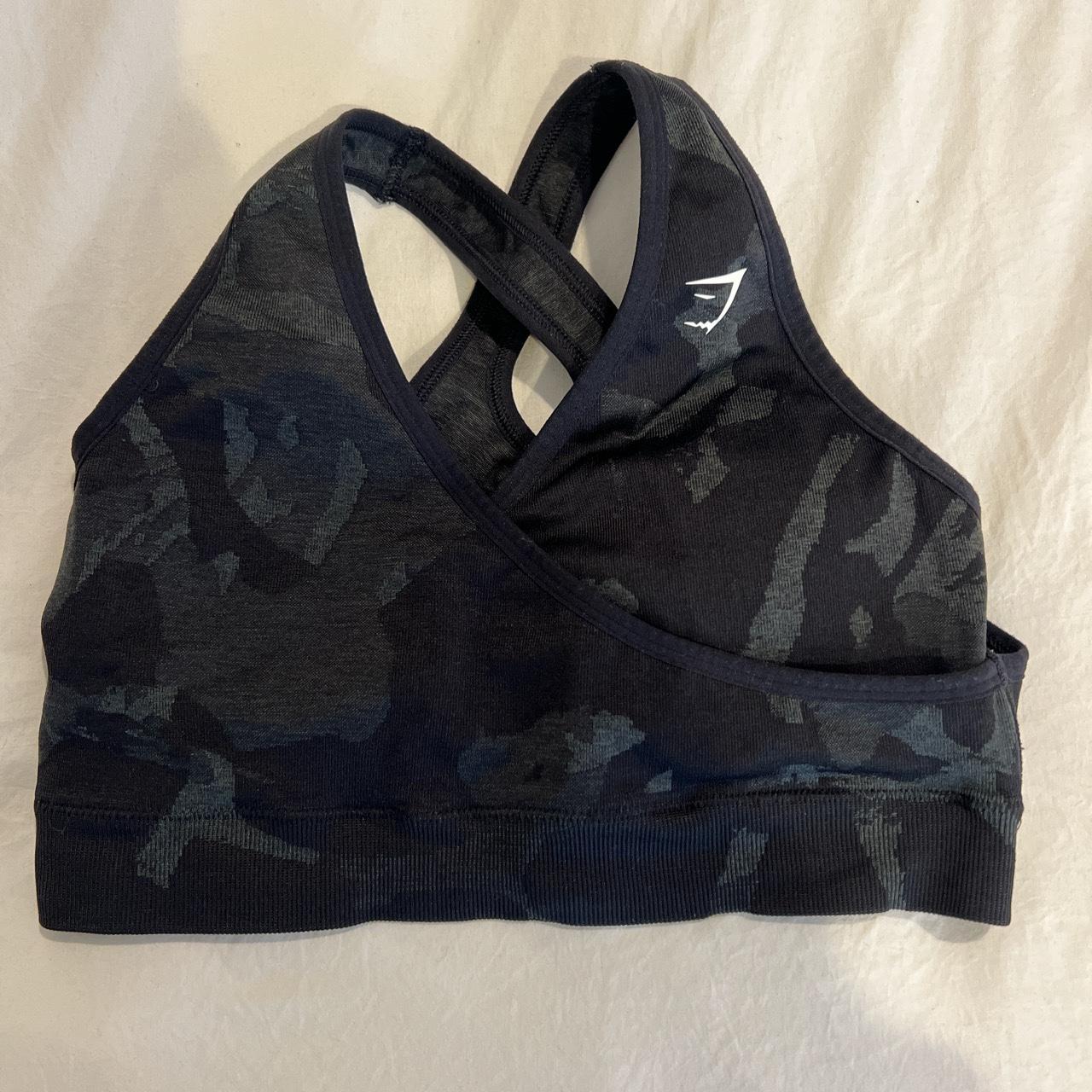 Camo Gym Shark Sports Bra Crossed back, padded, and... - Depop