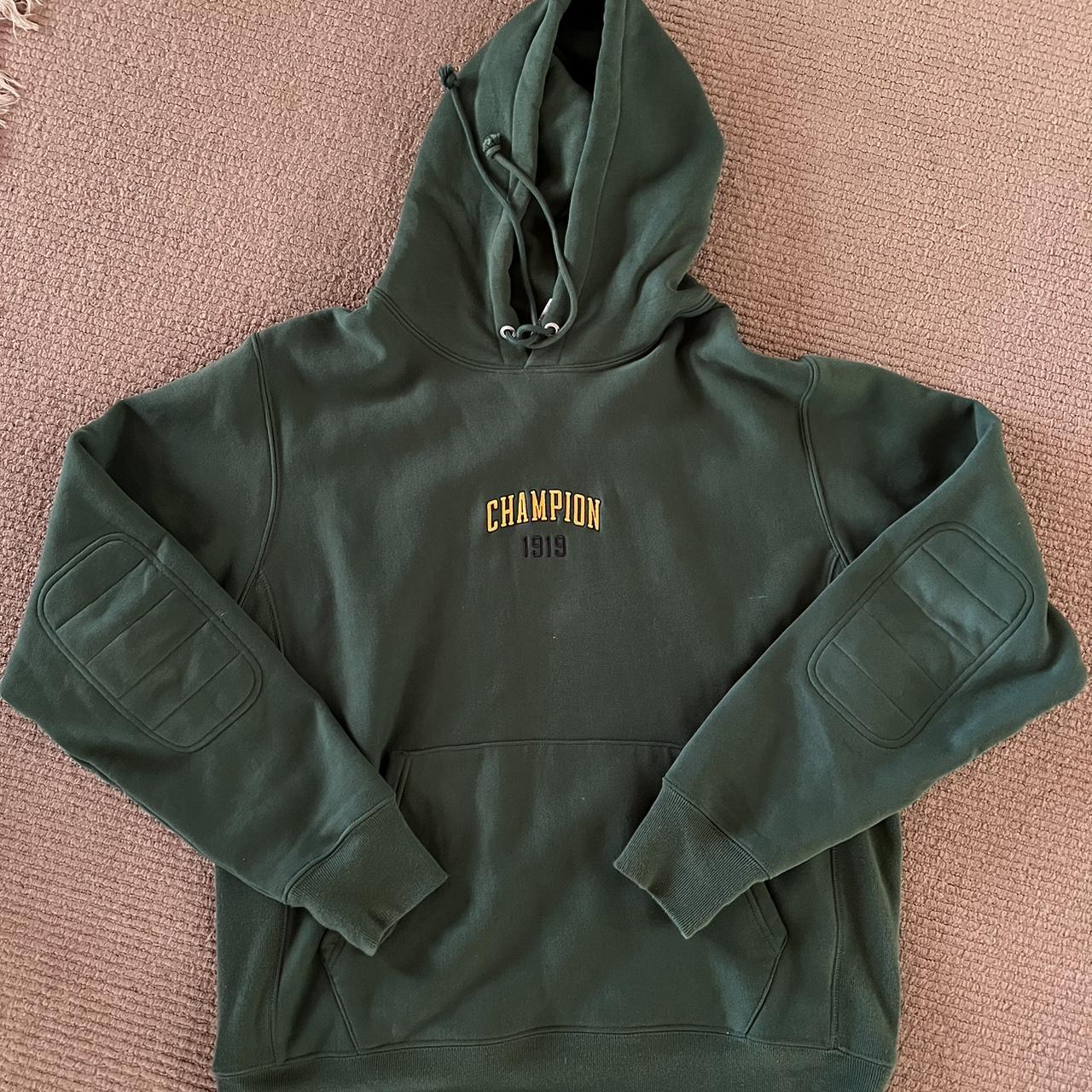 Large green champion hoodie, barely worn like new - Depop