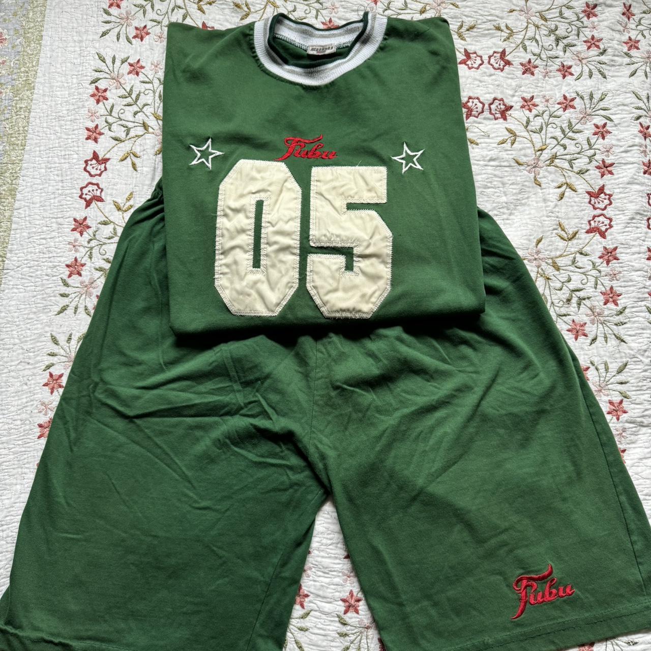 Matching FUBU set, green with off white patchwork... - Depop