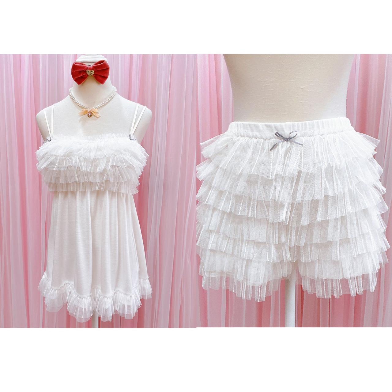 🍒Japanese brand White ruffle cami bloomers layer... - Depop