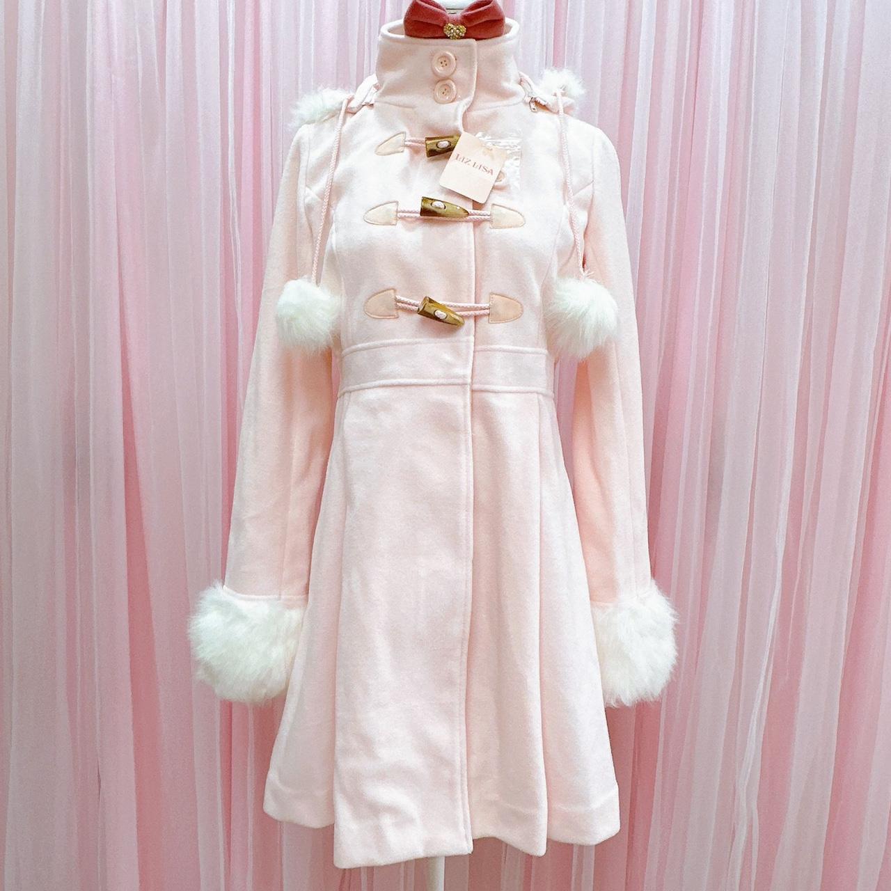🍒Liz Lisa faint pink faux fur pompom long coat NWT🍒 ... - Depop