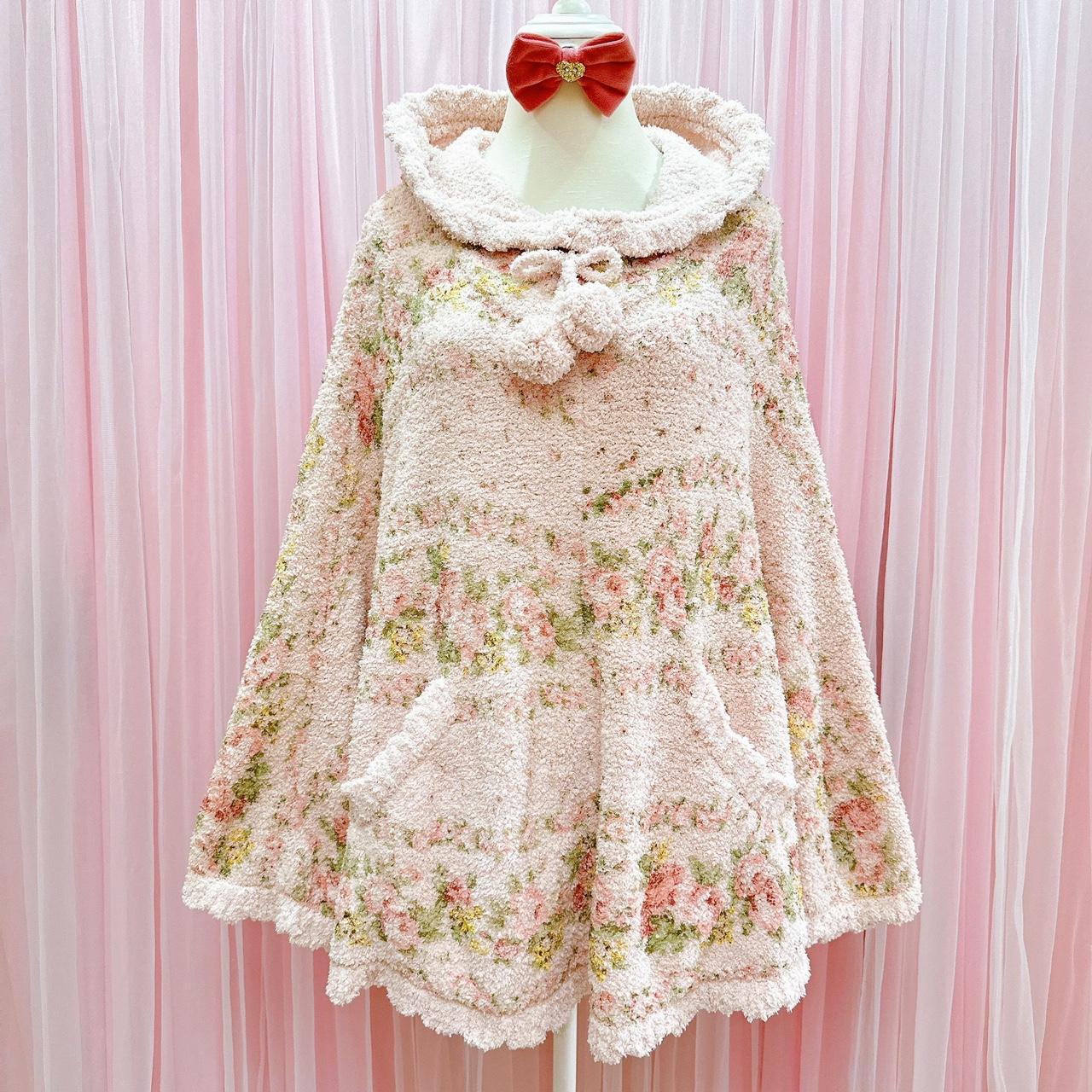 🍒Japan brand Liz Lisa rose print pompom poncho in... - Depop