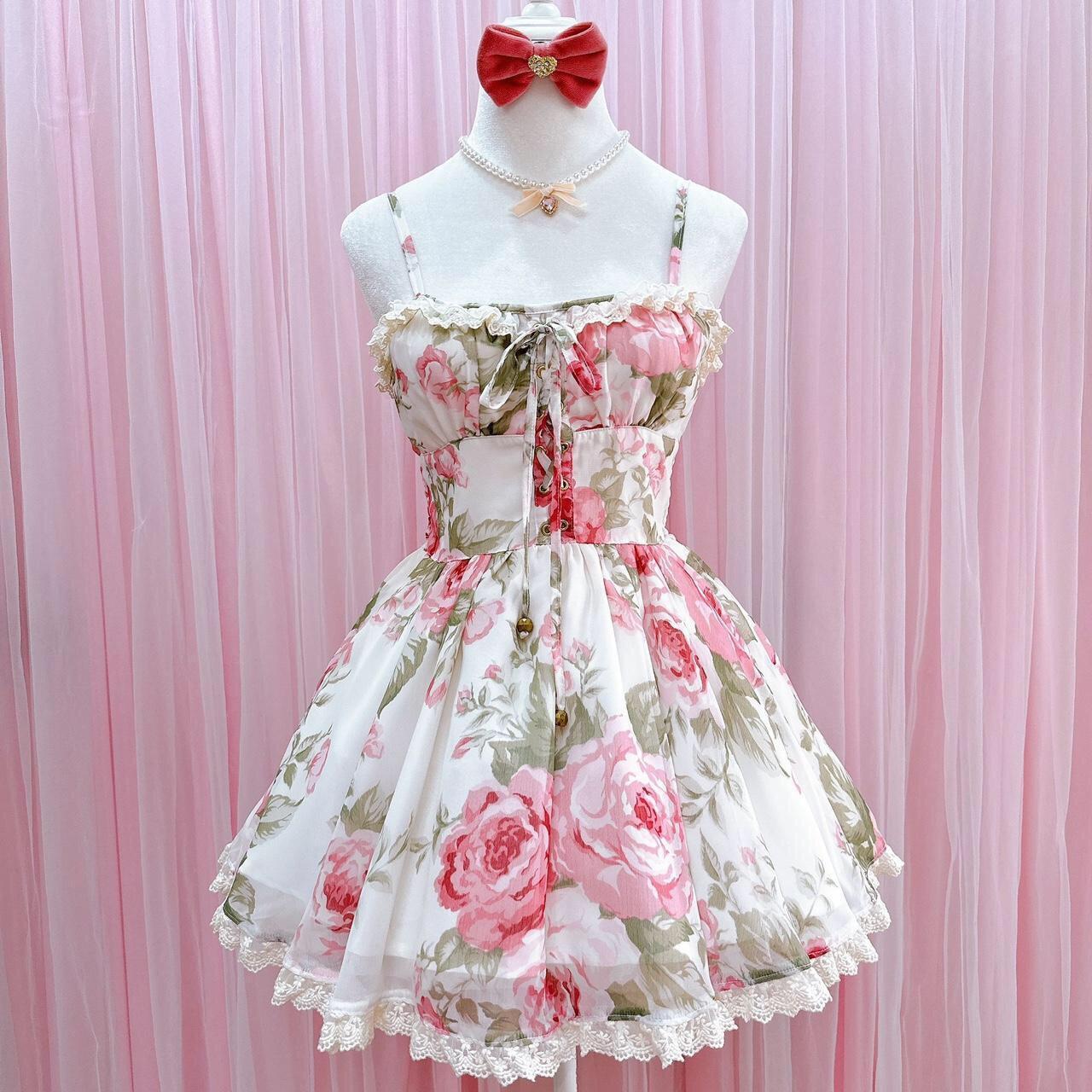 🍒Japan brand Liz Lisa pink rose chiffon camisole... - Depop