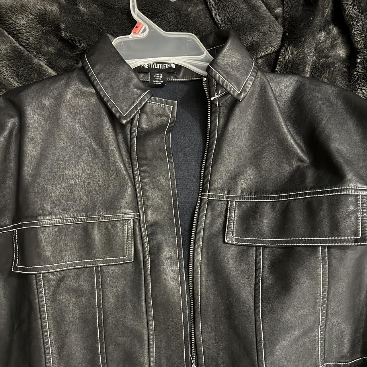 plt cropped leather jacket not super thick cute... - Depop