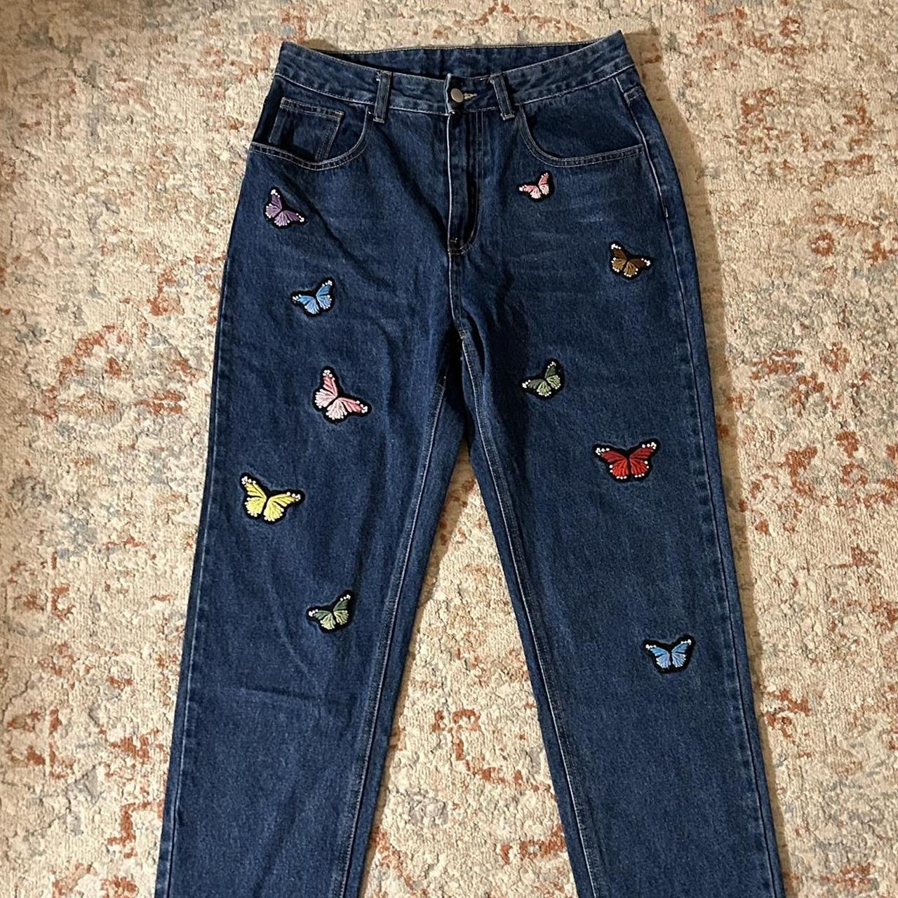 Shein Butterfly Patch Jeans • Multicolored... - Depop