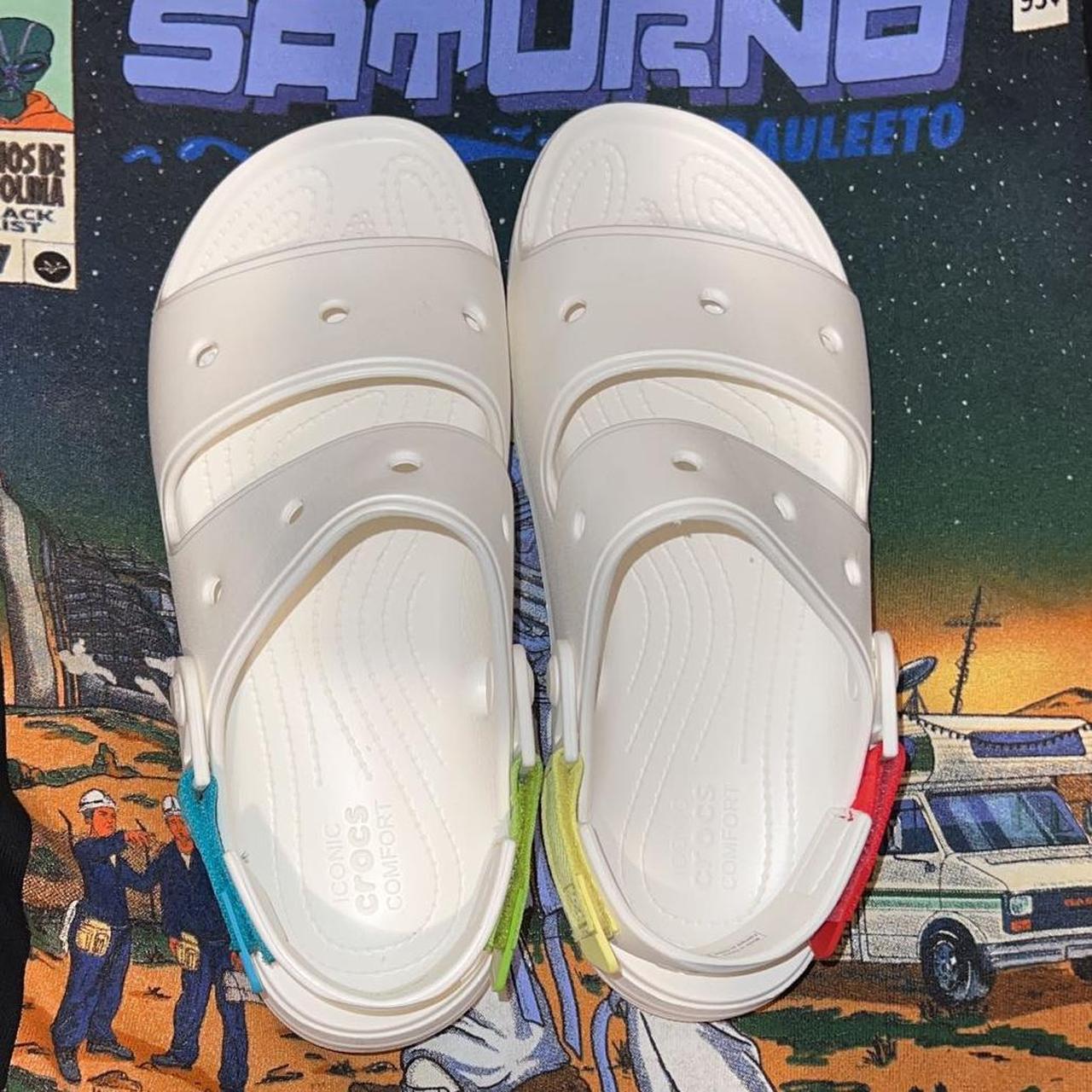 Crocs Men's White and Red Sandals | Depop