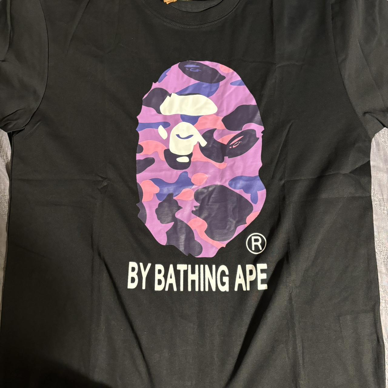 A Bathing Ape Color Camo College Tee - Black/Purple... - Depop