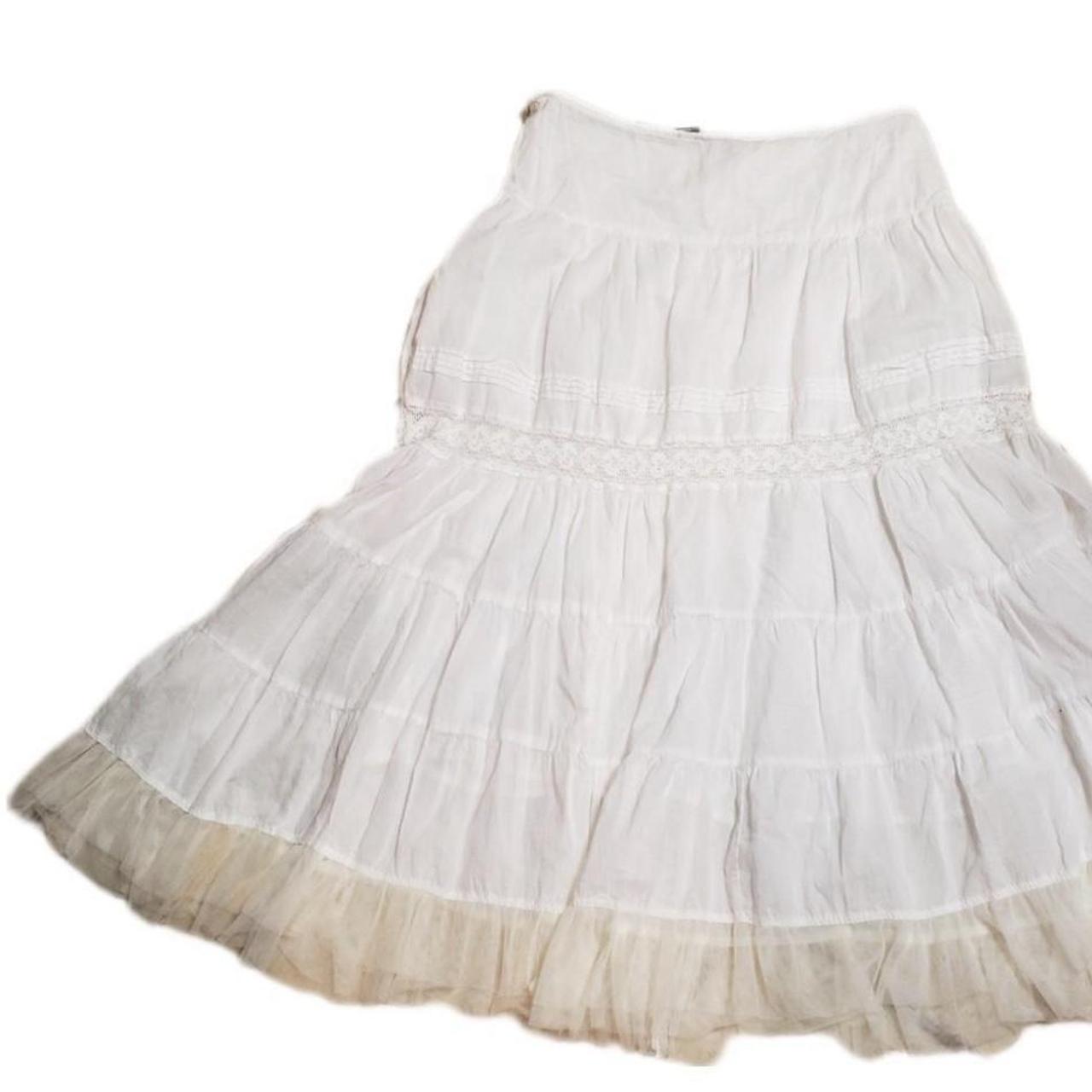 Y2K Coastal Cowgirl Mermaidcore White Tiered Skirt... - Depop