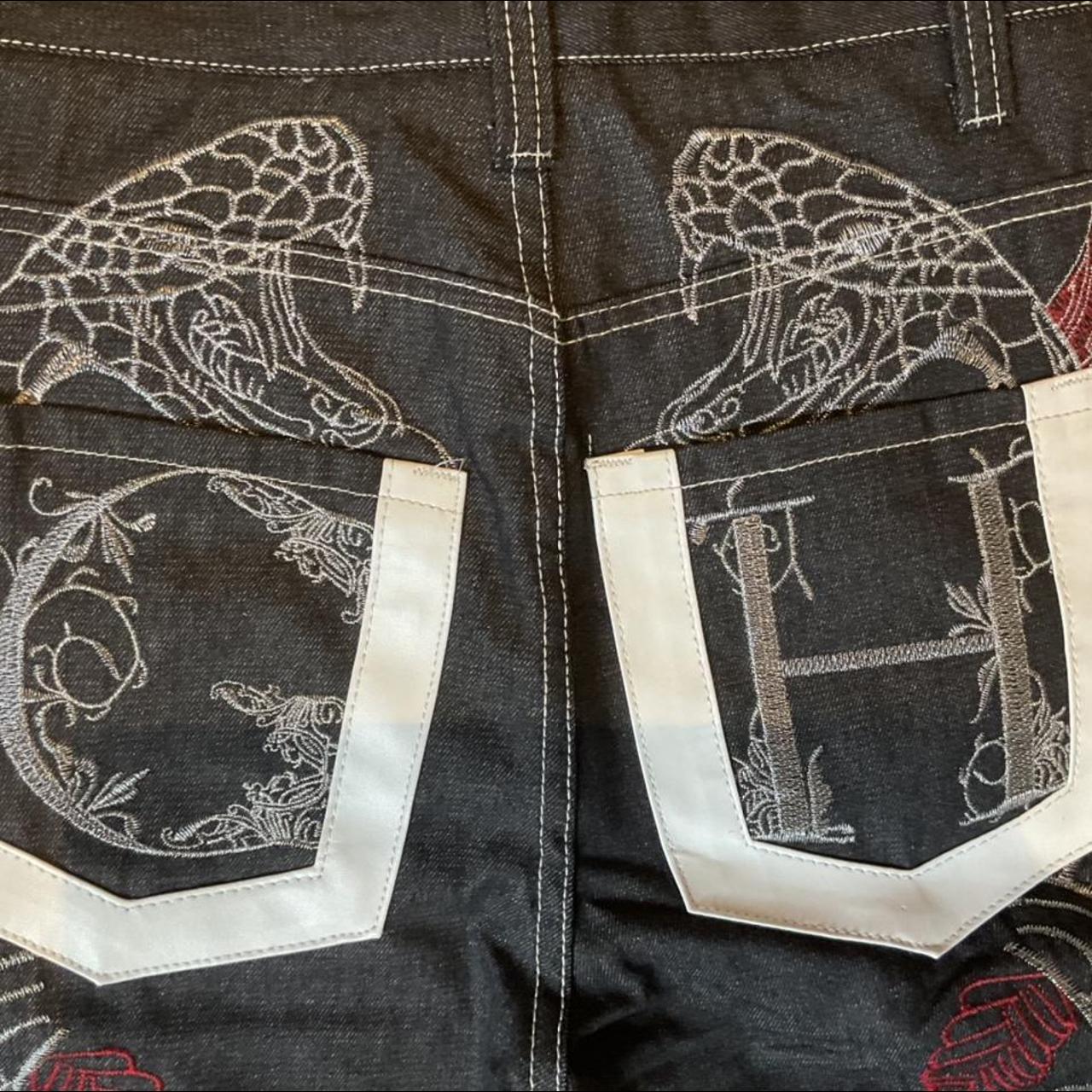 Snake embroidered jeans baggy fit so sick gold and... - Depop