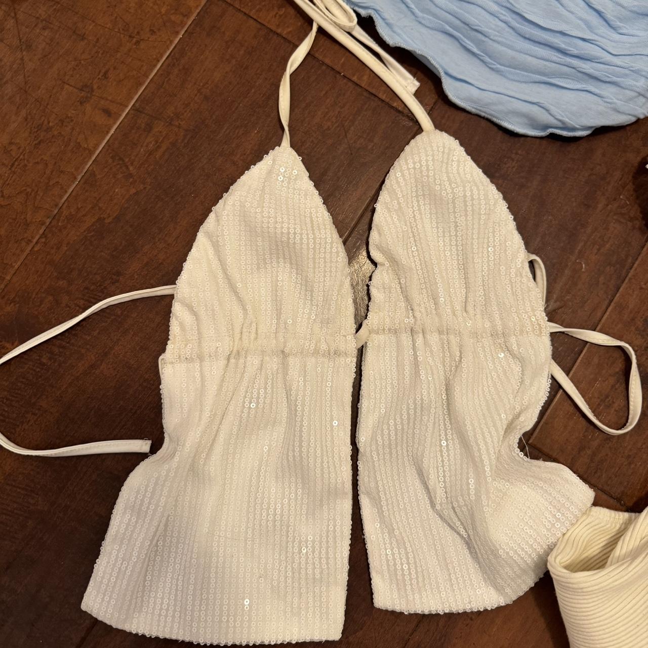 White sparkly edikted halter top with open back - Depop