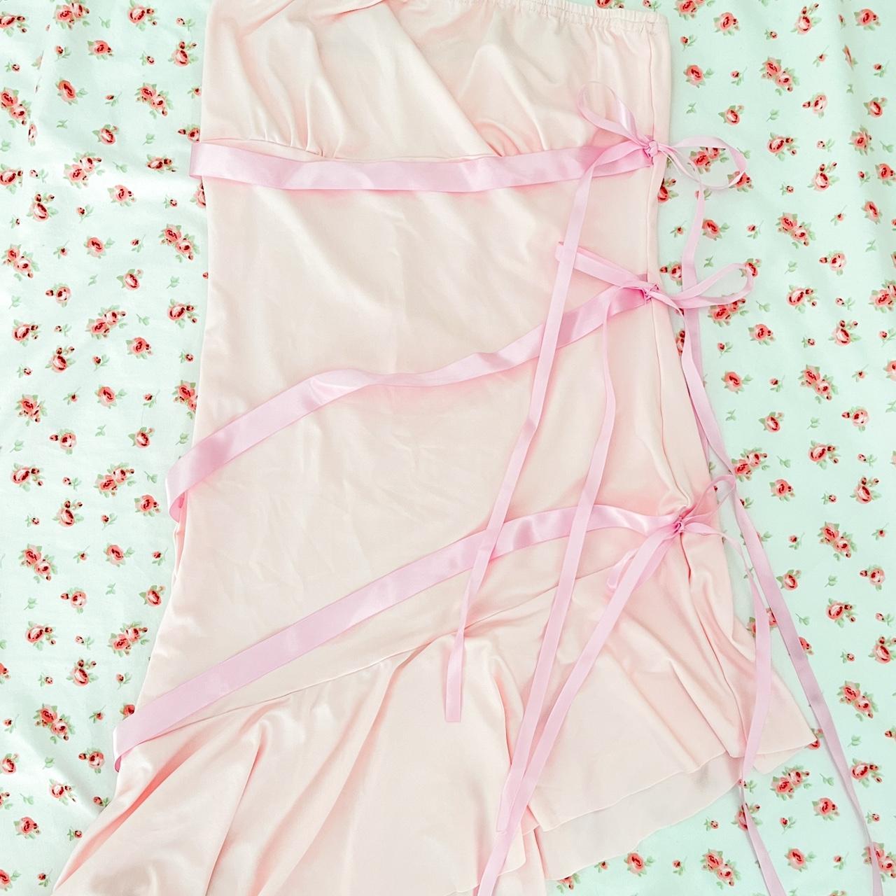 finesse pink ribbon strapless ruffle dress 🎀 DM... - Depop