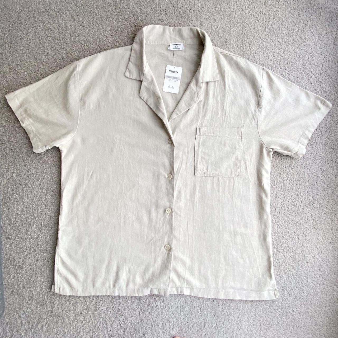COTTON ON beige button up shirt with short... - Depop
