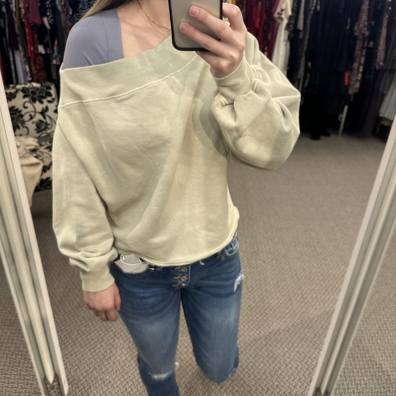 Free People off the shoulder cropped crew... - Depop