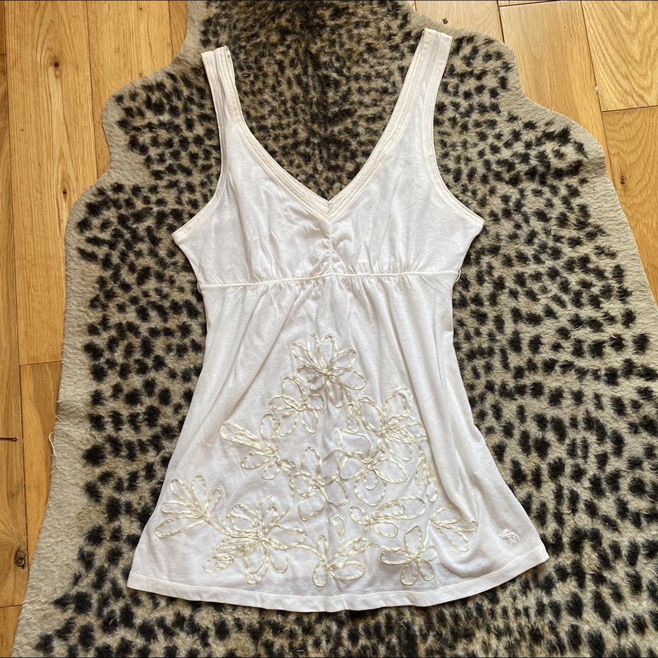 Vintage Abercrombie white flowy babydoll top with... - Depop