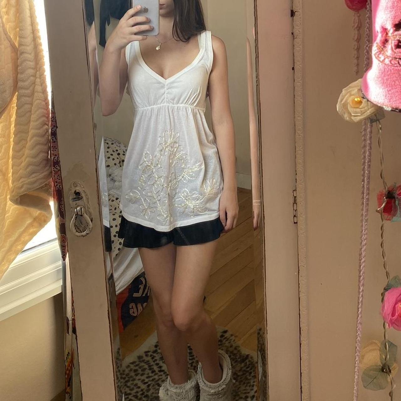 Vintage Abercrombie white flowy babydoll top with... - Depop