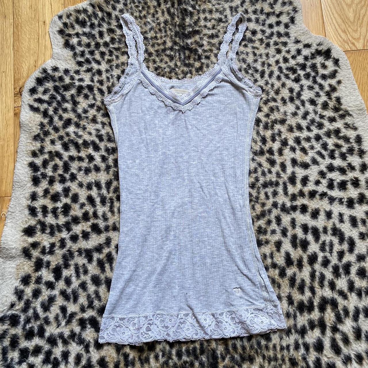 Vintage Abercrombie and fitch grey ribbed lace cami... - Depop