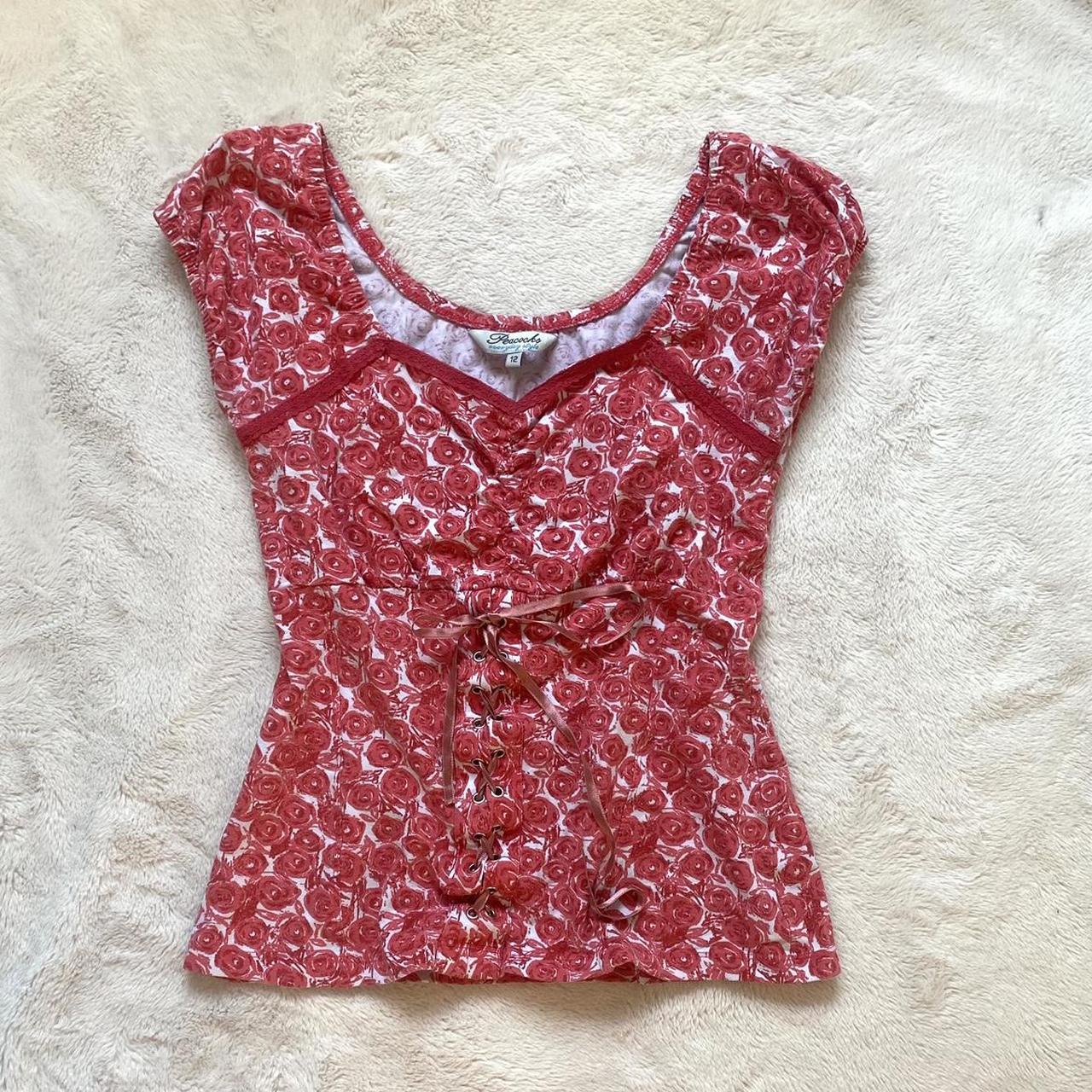 Vintage rose print milkmaid style top size 12 shown... - Depop