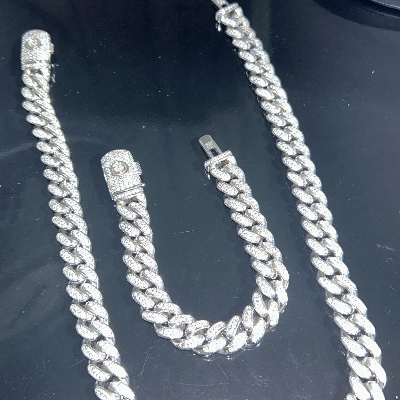 Cernucci white gold cuban link chain and bracelet set - Depop