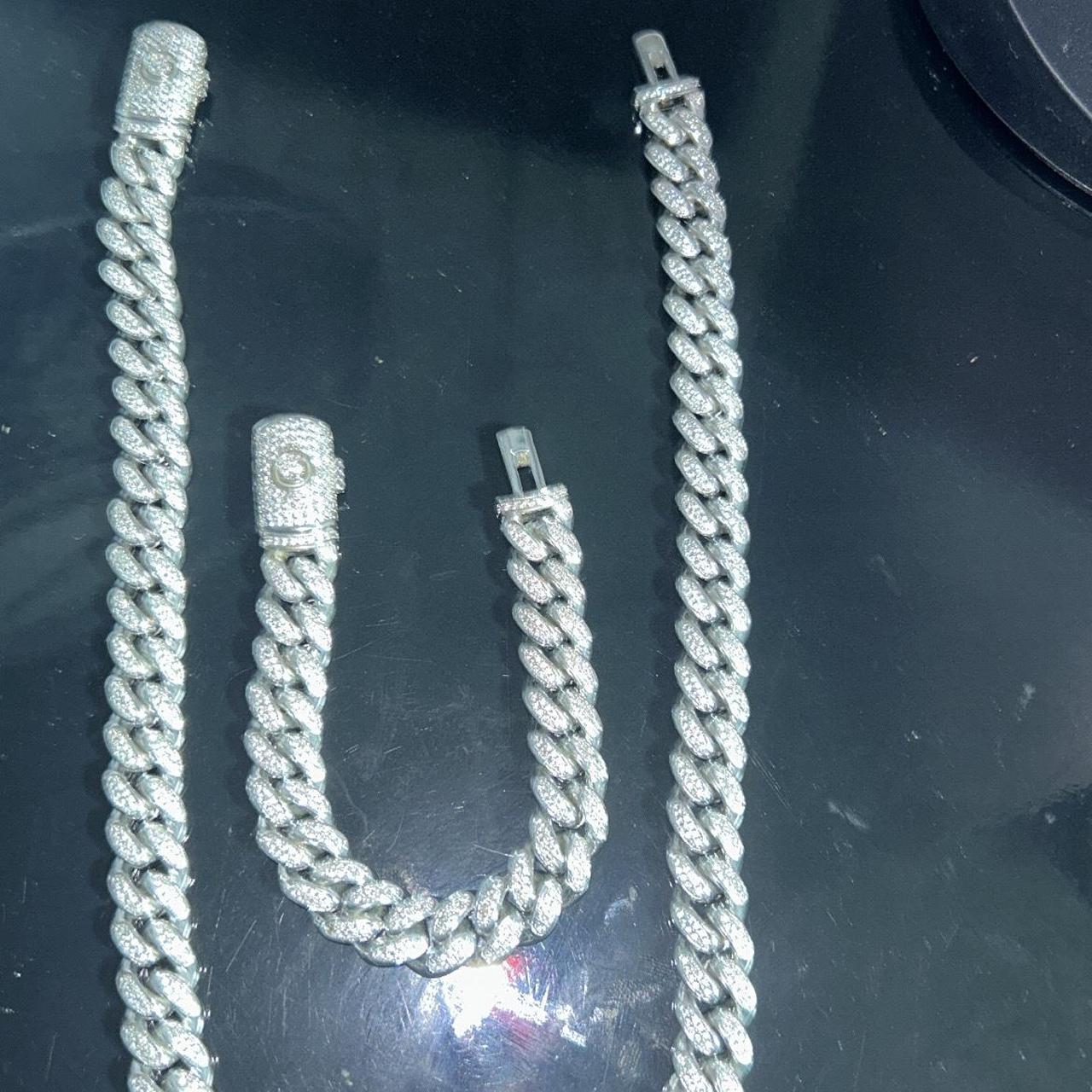 Cernucci white gold cuban link chain and bracelet set - Depop