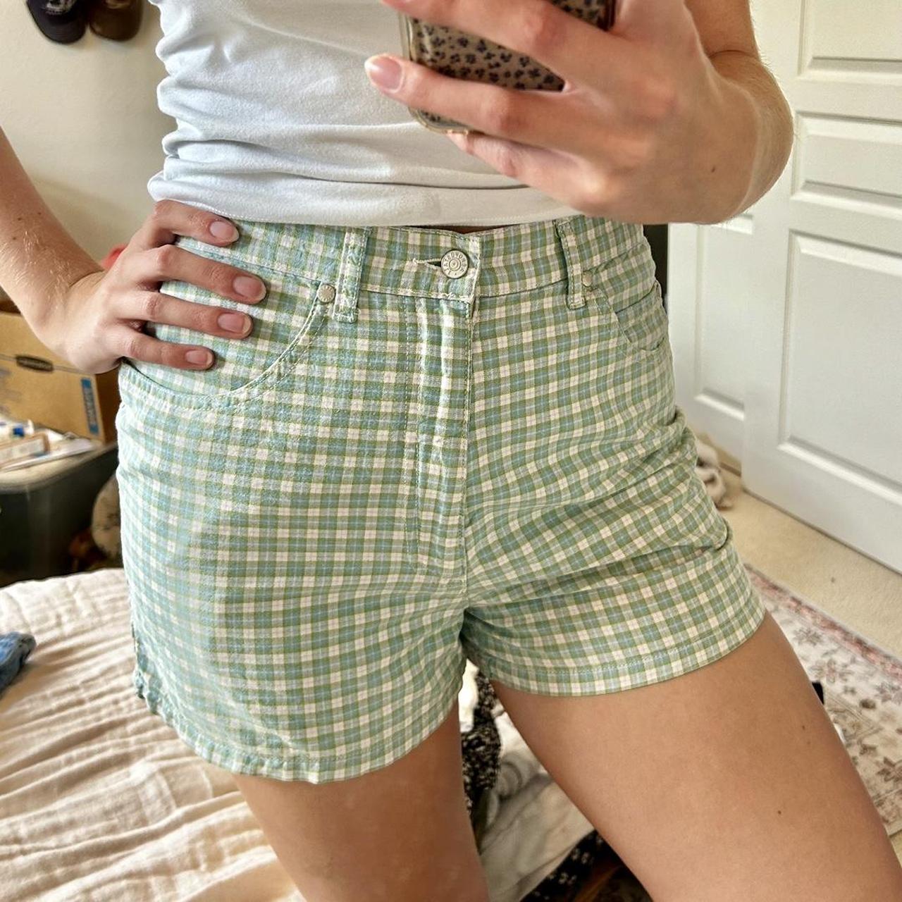 cutest blue plaid shorts vintage aero! size 10,... - Depop