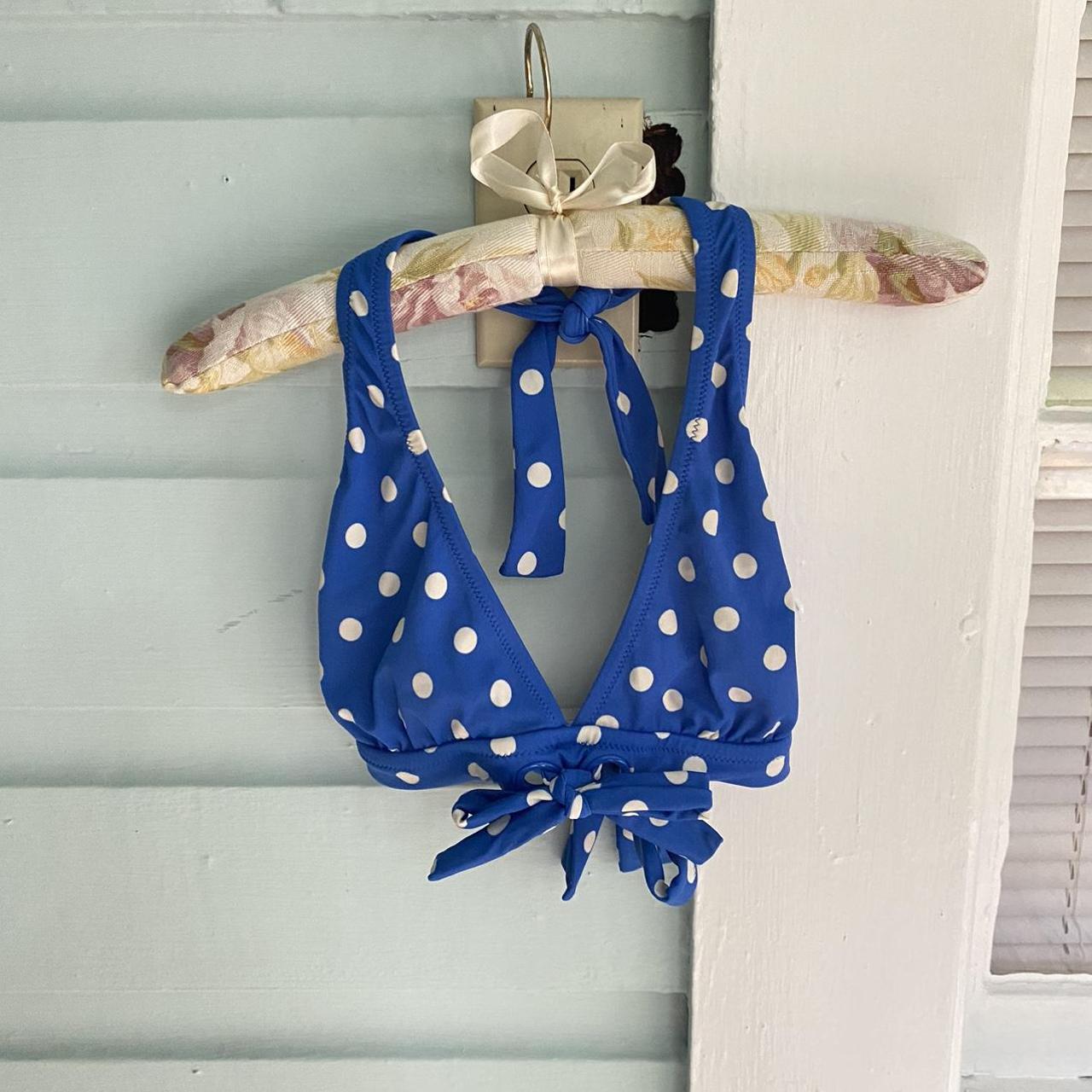J. Crew white and blue polka dot bikini -Top is a... - Depop