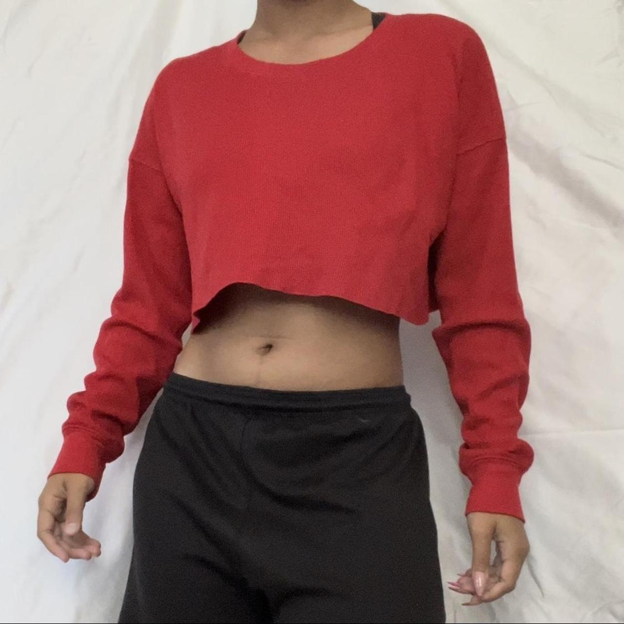 Forever21 Red Long Sleeve Crop Top Waffle Knit Depop