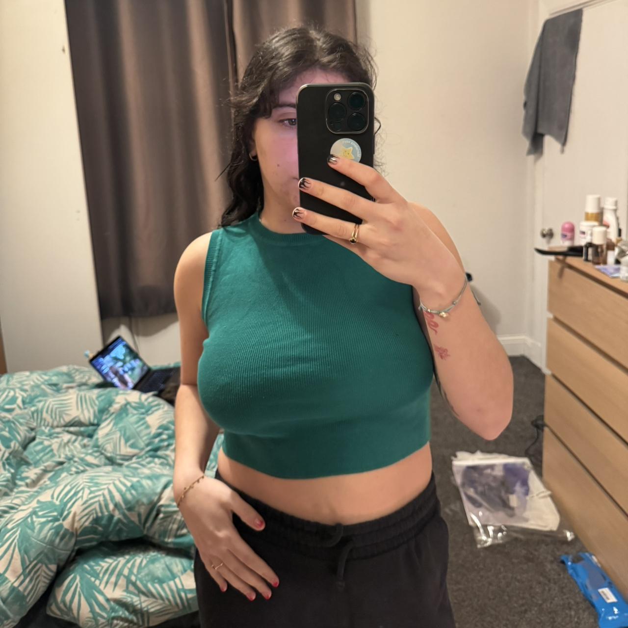 Green Primark ribbed crop top size S #croptop | Depop