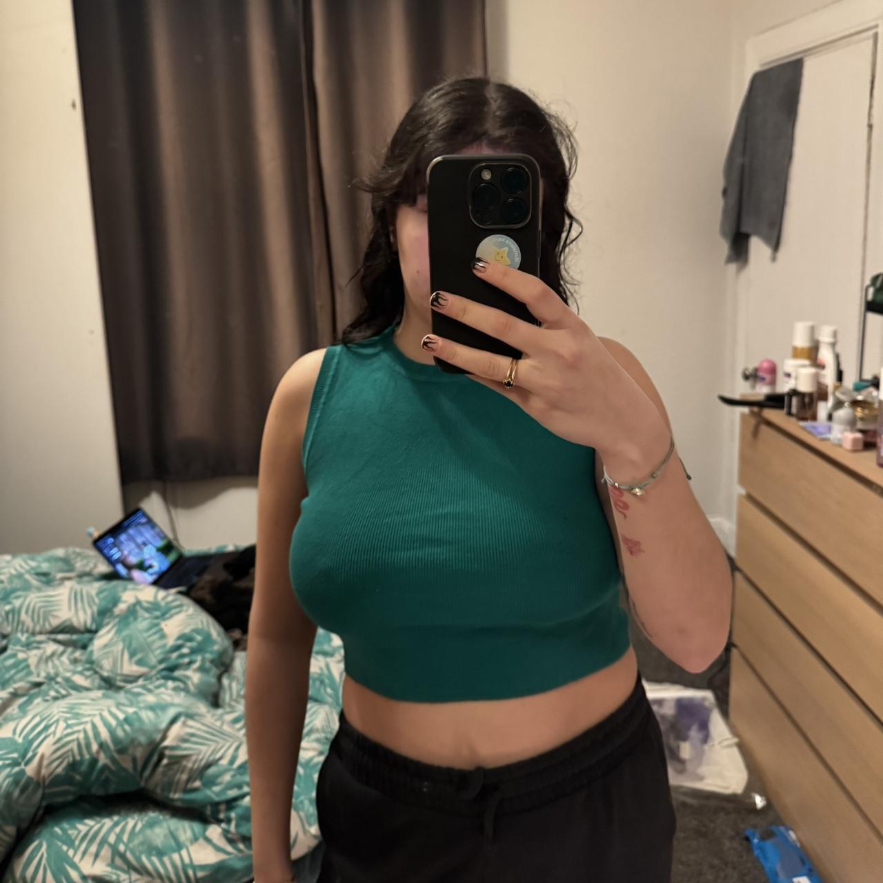 Green Primark ribbed crop top size S #croptop | Depop
