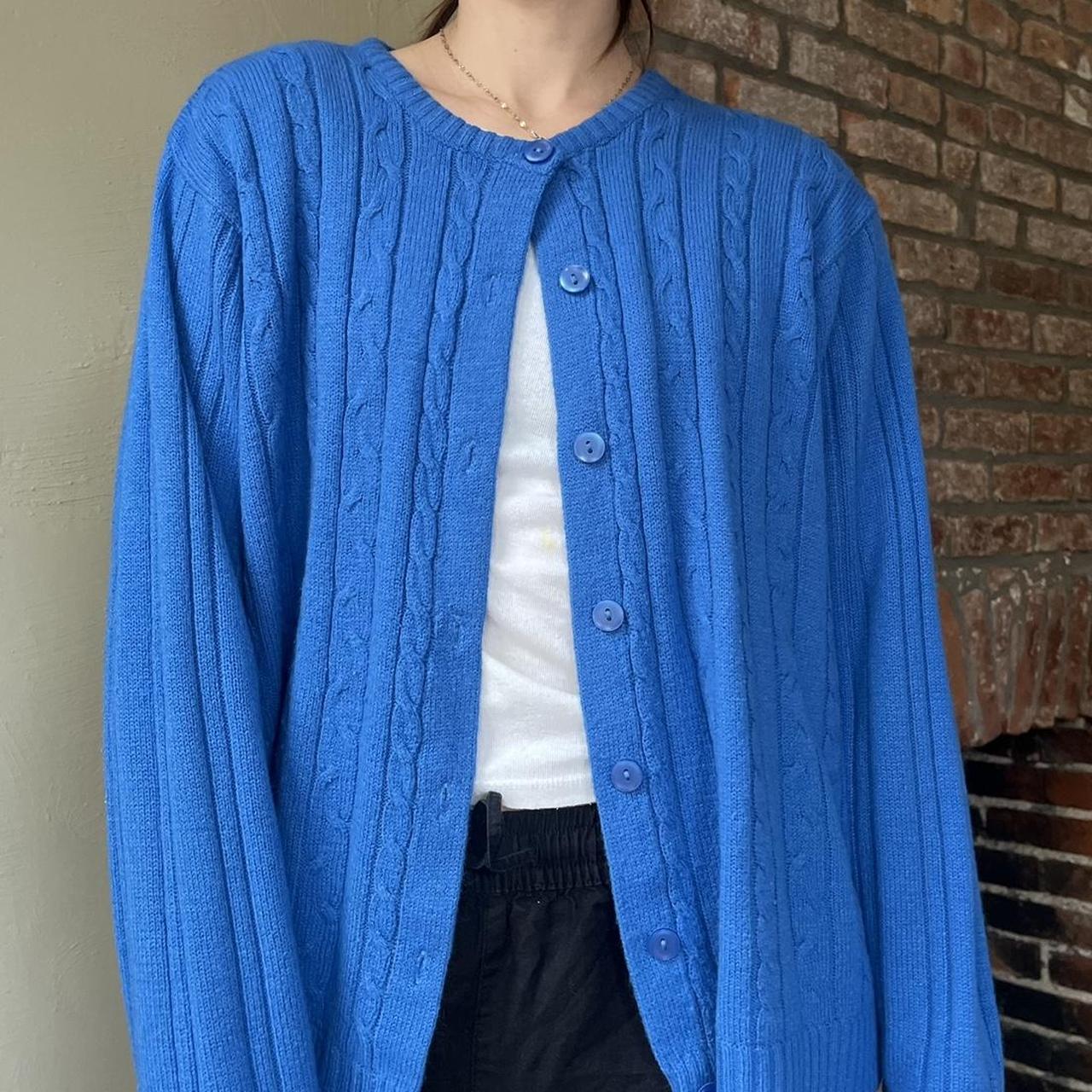 vintage blue button up cardigan size xl good... - Depop