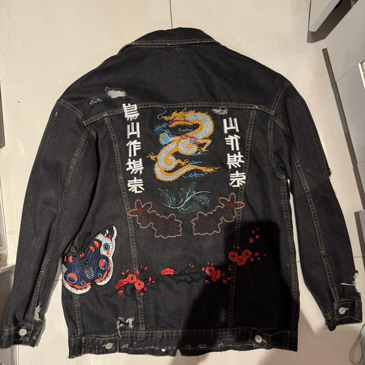 Black denim jacket with tiger embroidery #denimjacket | Depop