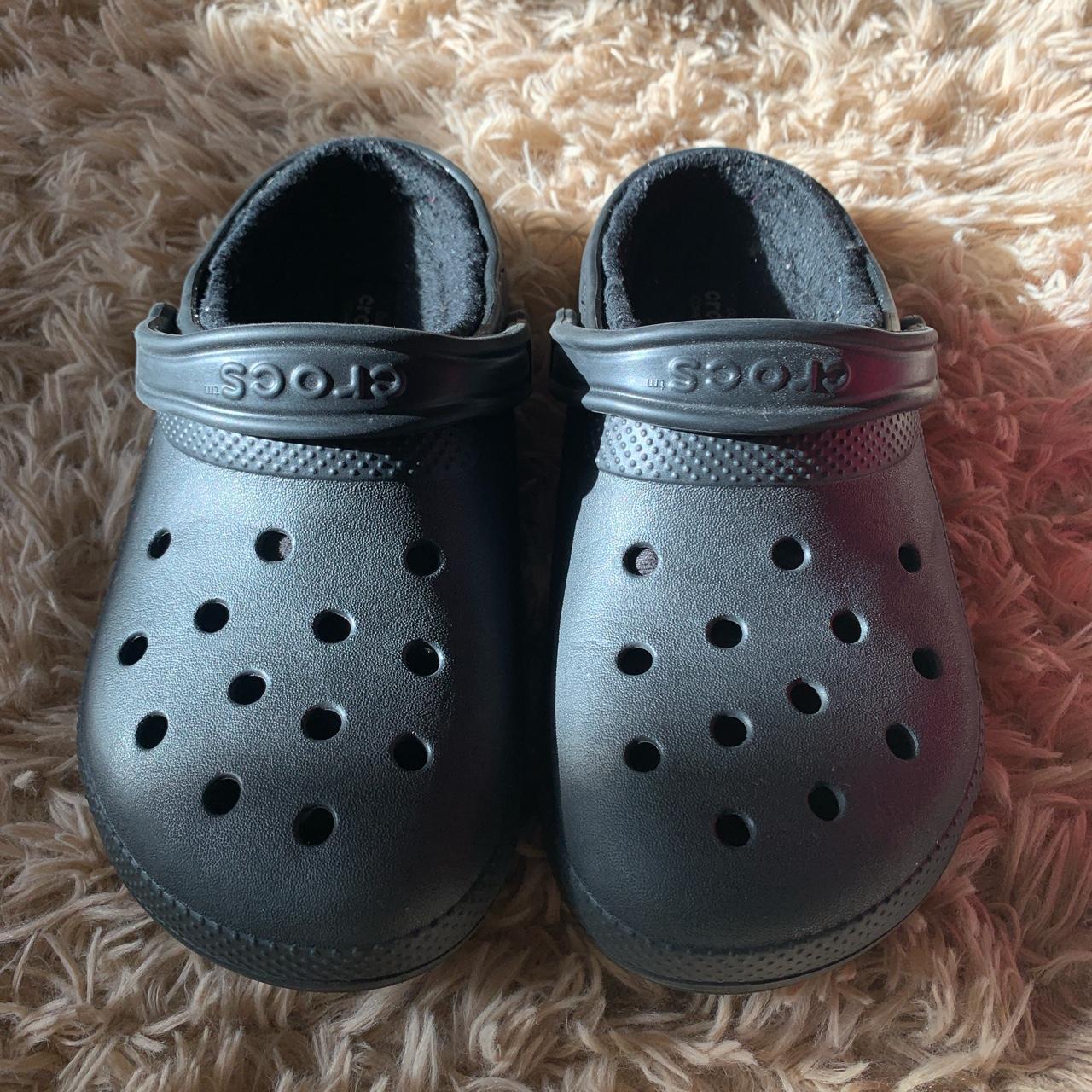 Black comfort fluffy crocs Worn a couple times size:... - Depop