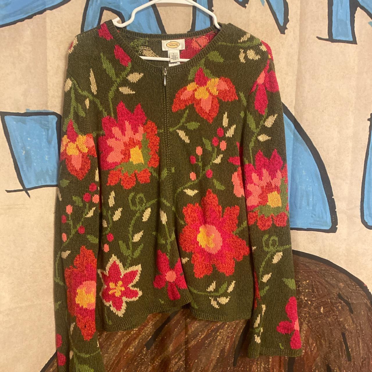 Talbots Women's Green and Pink Cardigan | Depop