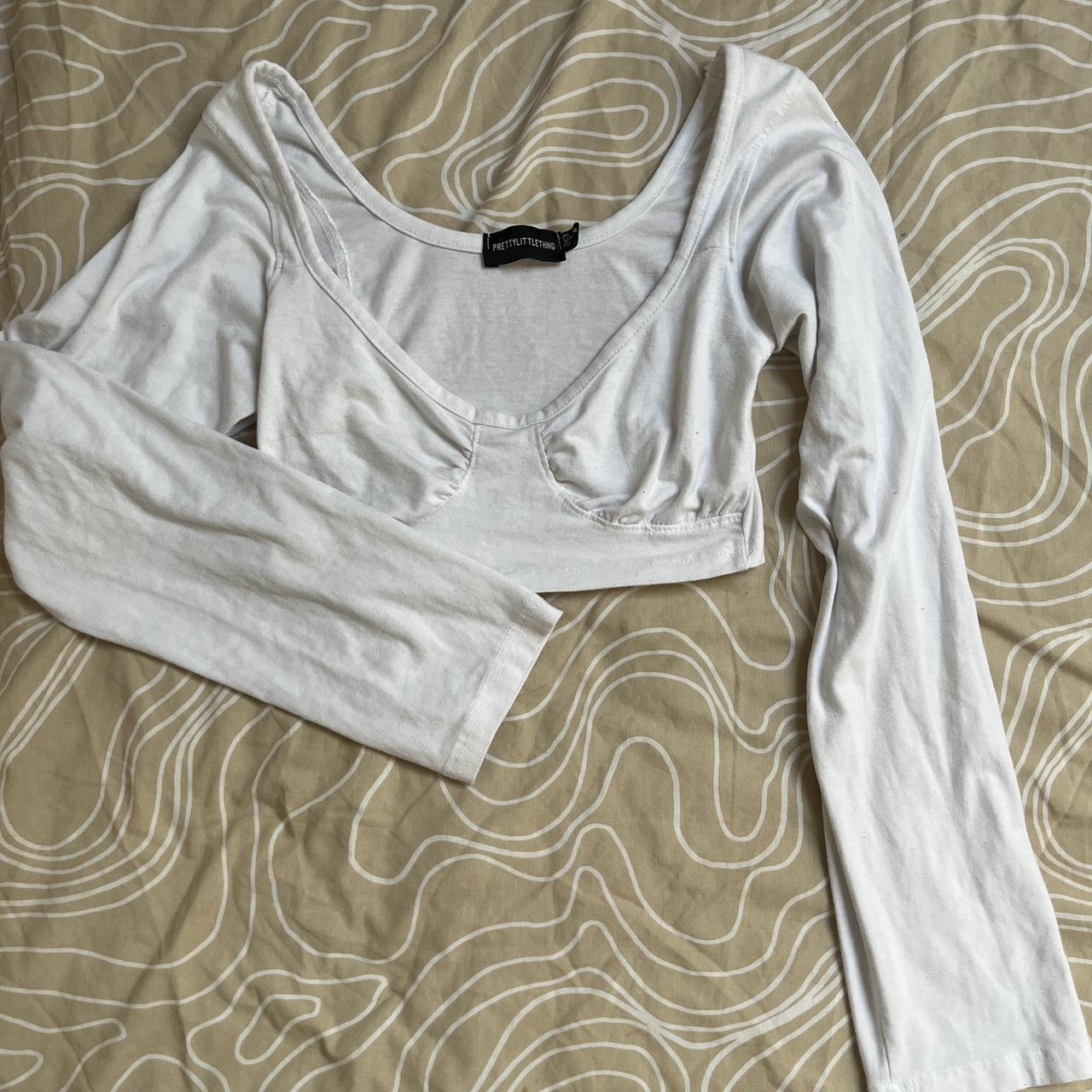 White long sleeve plt top Size 8 - Depop