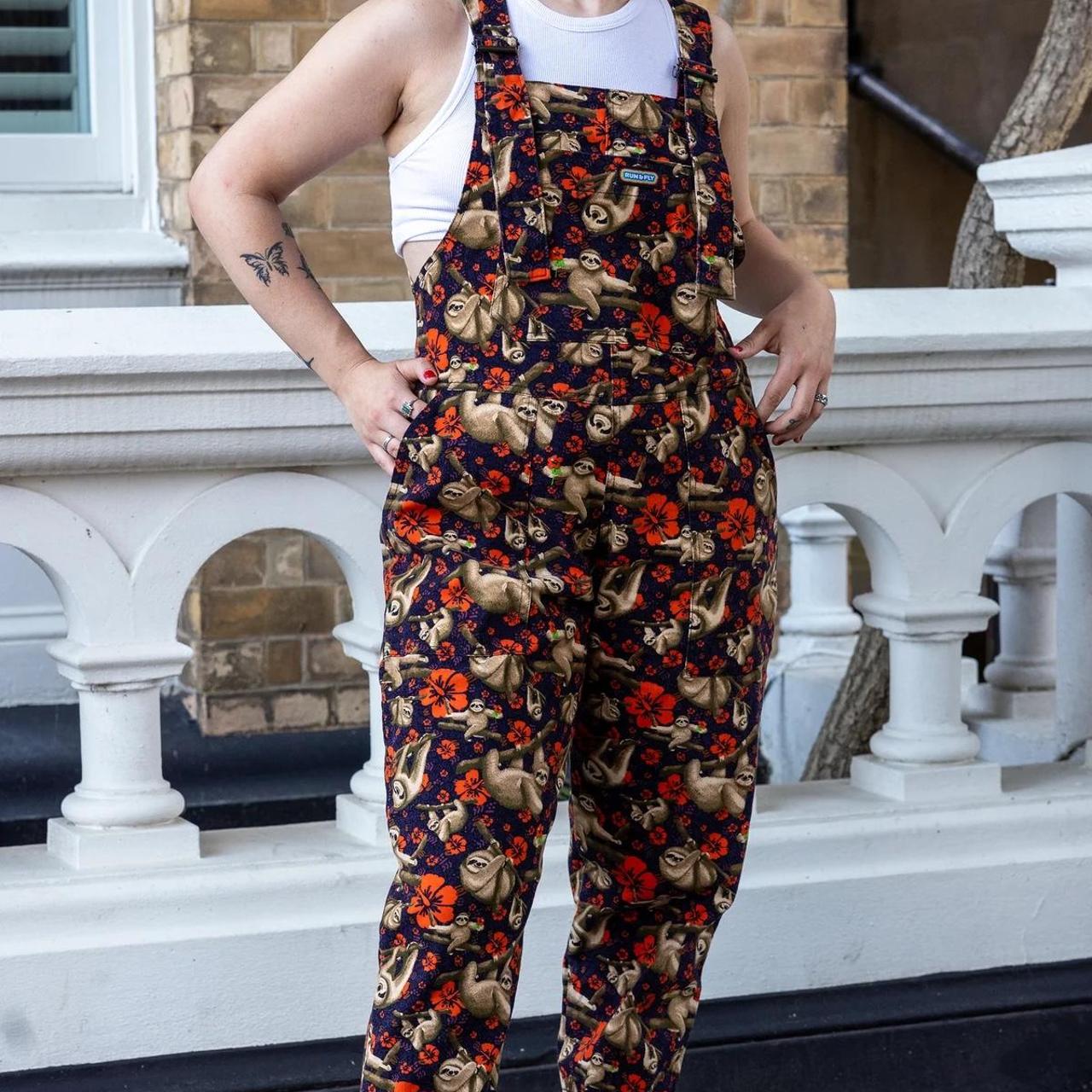 Island Time Sloth Stretch Twill Dungarees Island... - Depop