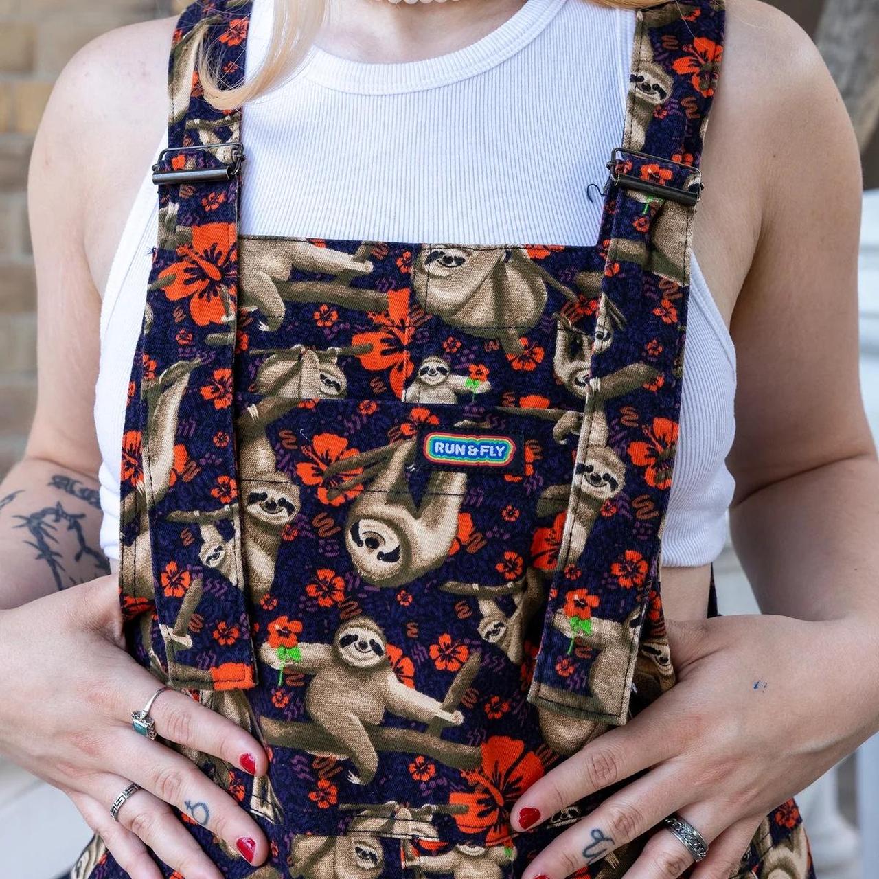 Island Time Sloth Stretch Twill Dungarees Island... - Depop