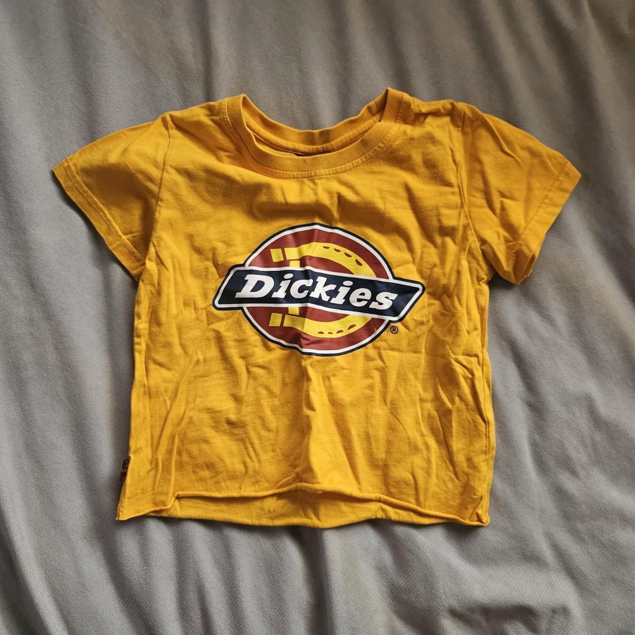 yellow dickies baby tee 💛 size 6 small scratch on... - Depop
