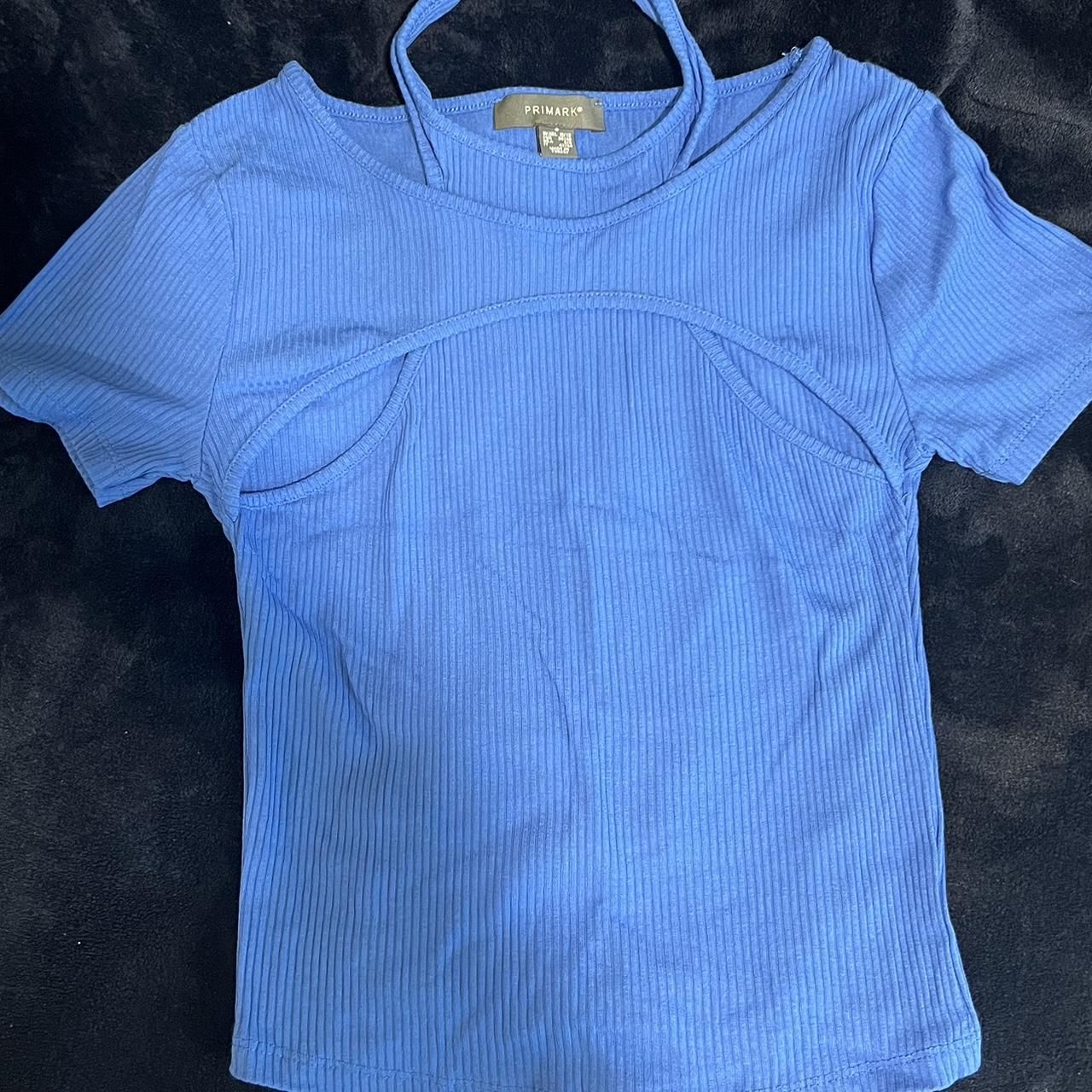 Blue long top with halter style neck line Any... - Depop