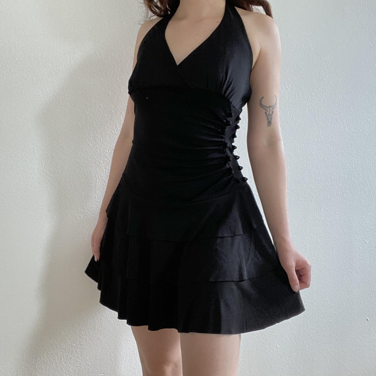 90s La Belle black halter top dress with flared... - Depop