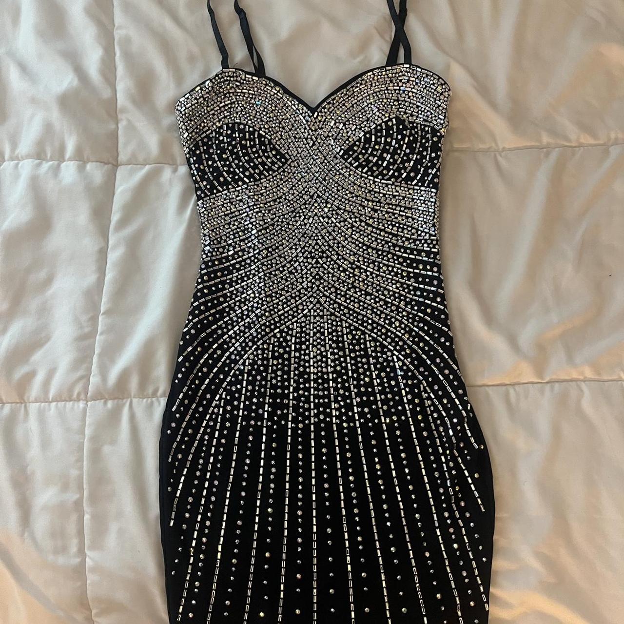 Black & Silver Rhinestone Dress size... | Depop